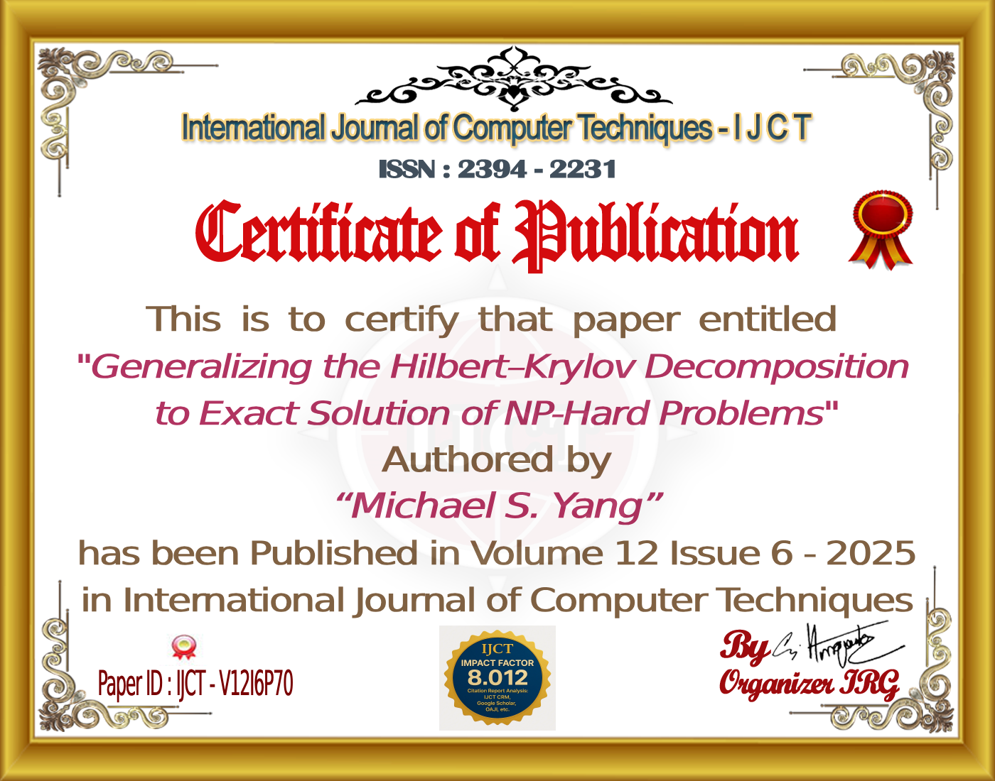 Generalizing the Hilbert–Krylov Decomposition to Exact Solution of NP ...